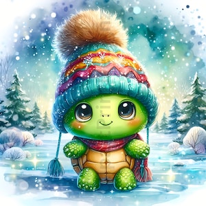 Cute Winter Turtles Clipart Bundle, Festive Watercolor Clip Art Images ...