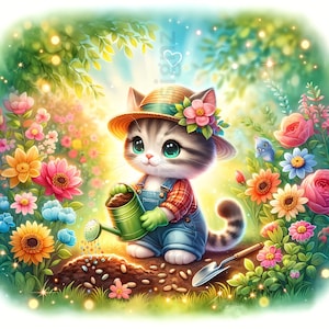 Cute Spring Cats Clipart Bundle, Watercolor Clip Art Images, 20 High ...