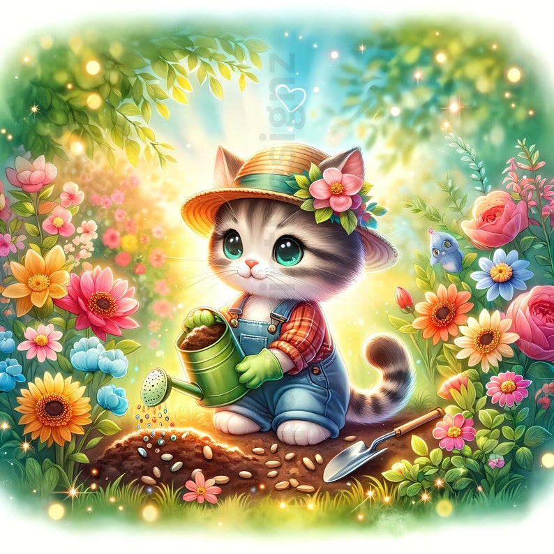 Cute Spring Cats Clipart Bundle, Watercolor Clip Art Images, 20 High ...