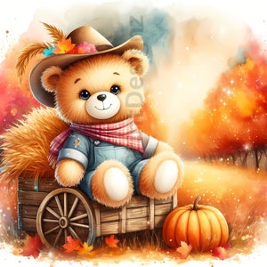 Cute Fall Teddy Bears Clipart Bundle, Watercolor Teddies Clip Art ...