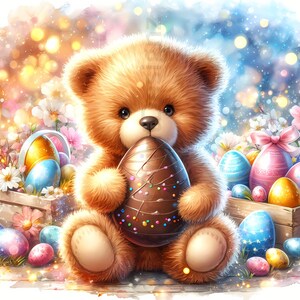 Cute Easter Teddy Bears Clipart, Funny Watercolor Teddy Bear Images ...