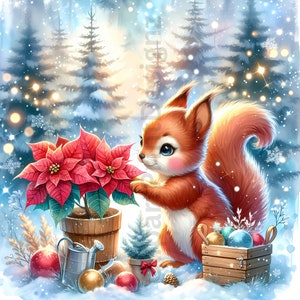 Cute Winter Squirrel Clipart Bundle, Festive Watercolor Clip Art Images ...