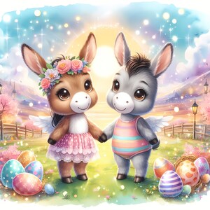 Cute Easter Donkeys Clipart Bundle, Watercolor Clip Art Images, 20 High ...