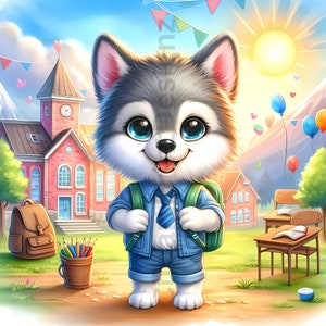 Cute Back to School Wolves Clipart Bundle, Watercolor Wolf Clip Art ...