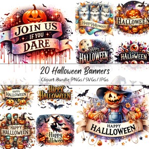 Halloween Banners Clipart Bundle, Watercolor Clip Art Images, High ...