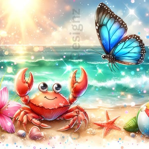 Cute Summer Crabs Clipart Bundle, Watercolor Crab Clip Art Images, High ...