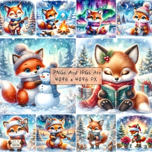 Cute Winter Fox Clipart Bundle, Festive Watercolor Clip Art Images, 20 ...