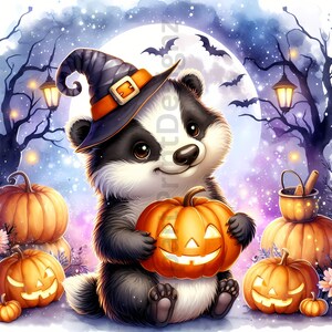 Cute Halloween Badgers Clipart Bundle, Watercolor Badgers Clip Art ...