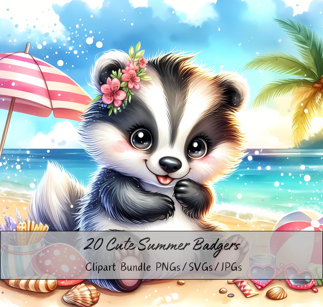 Cute Summer Badgers Clipart Bundle, Watercolor Badger Clip Art Images ...
