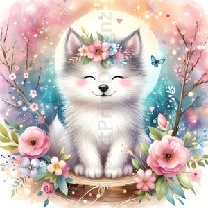 Cute Spring Wolves Clipart Bundle, Watercolor Clip Art Images, High ...