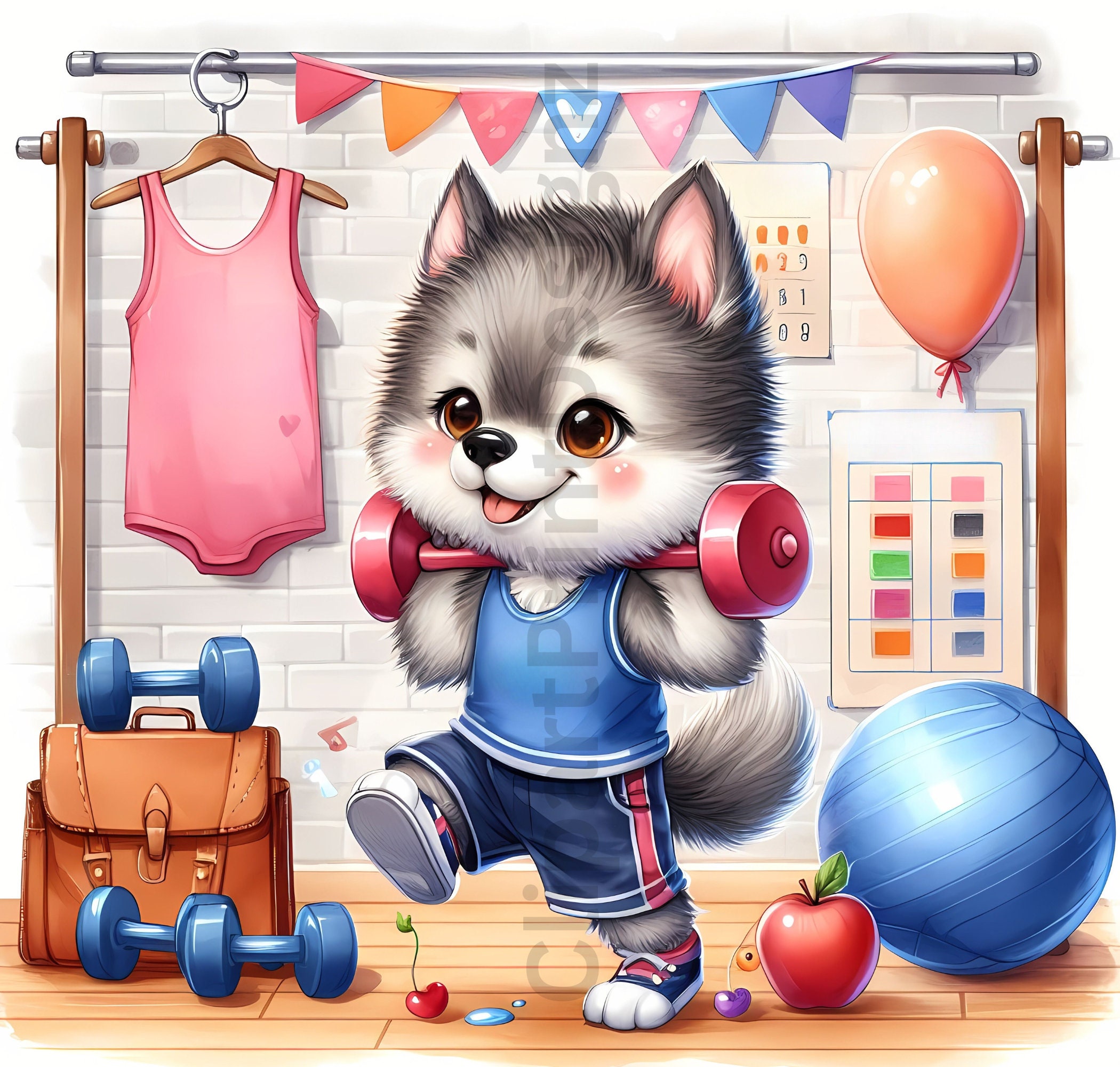 Cute Back to School Wolves Clipart Bundle, Watercolor Wolf Clip Art ...