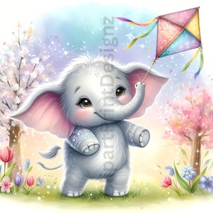 Cute Spring Animals Kite Flying Clipart Bundle, Watercolor Clip Art ...