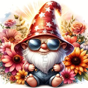 Cute Summer Gnomes Clipart Bundle, Watercolor Gomes Clip Art Images ...