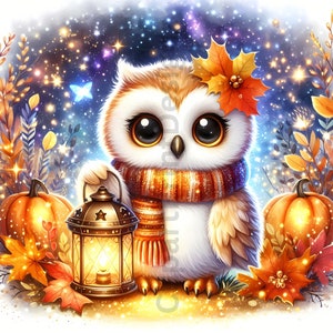 Cute Fall Owls Clipart Bundle, Watercolor Autumn Owl Clip Art Images ...