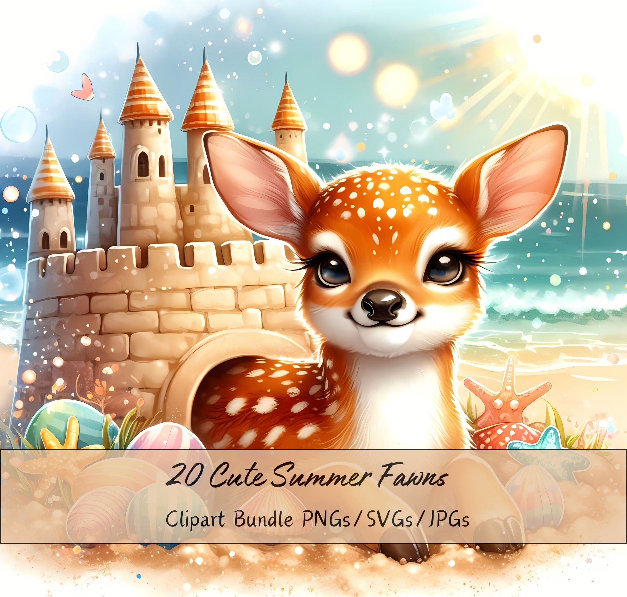 Cute Summer Fawns Clipart Bundle, Watercolor Fawn Clip Art Images, High ...