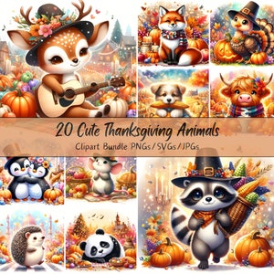 Happy Thanksgiving Animals Clipart Bundle, Watercolor Animal Clip Art ...