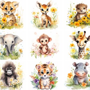 Mega Baby Safari Animals Clipart, Watercolor Nursery Bundle, Spring ...