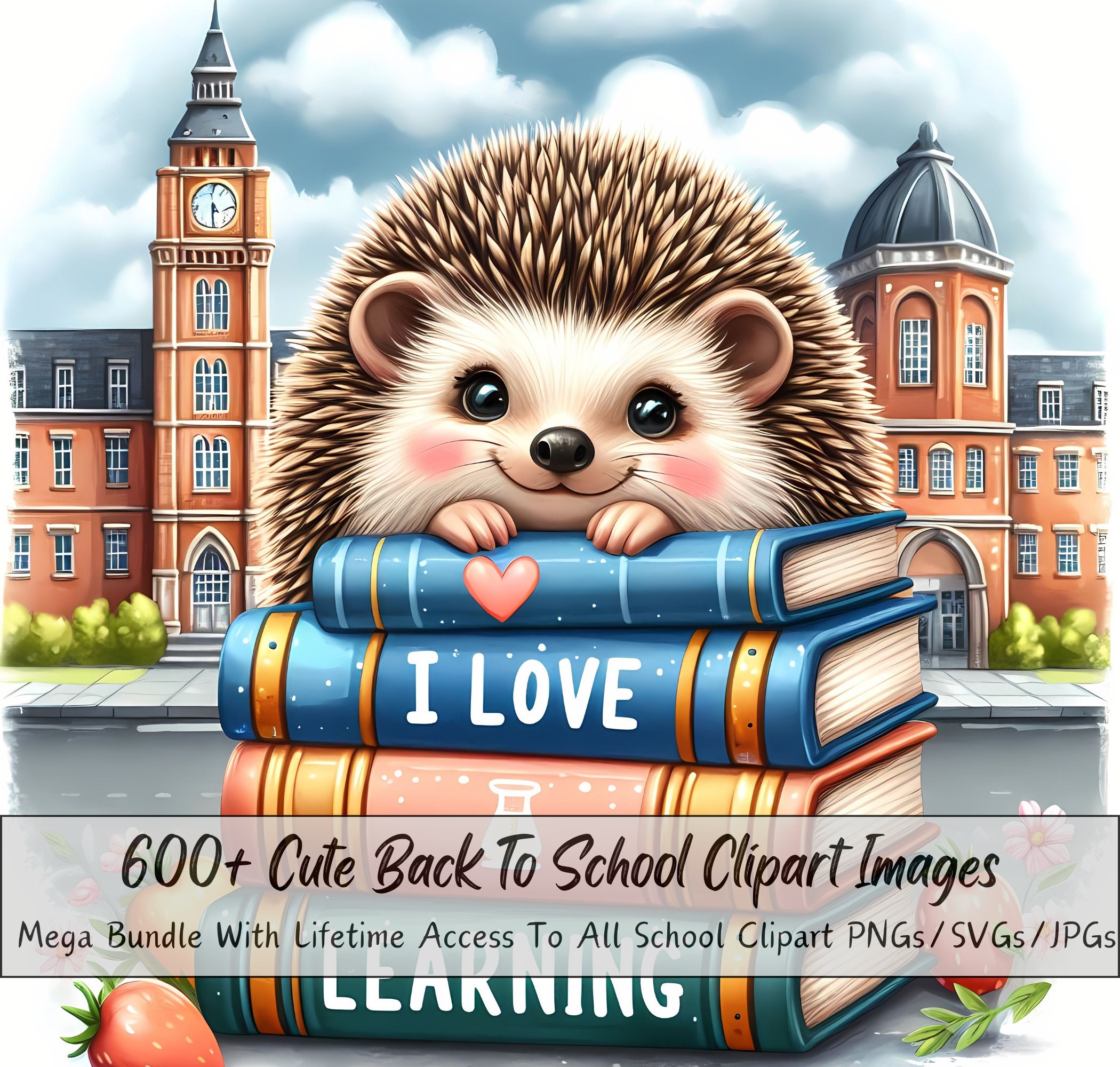 Mega Cute Back to School Clipart Bundle, Watercolor Animals Clip Art ...
