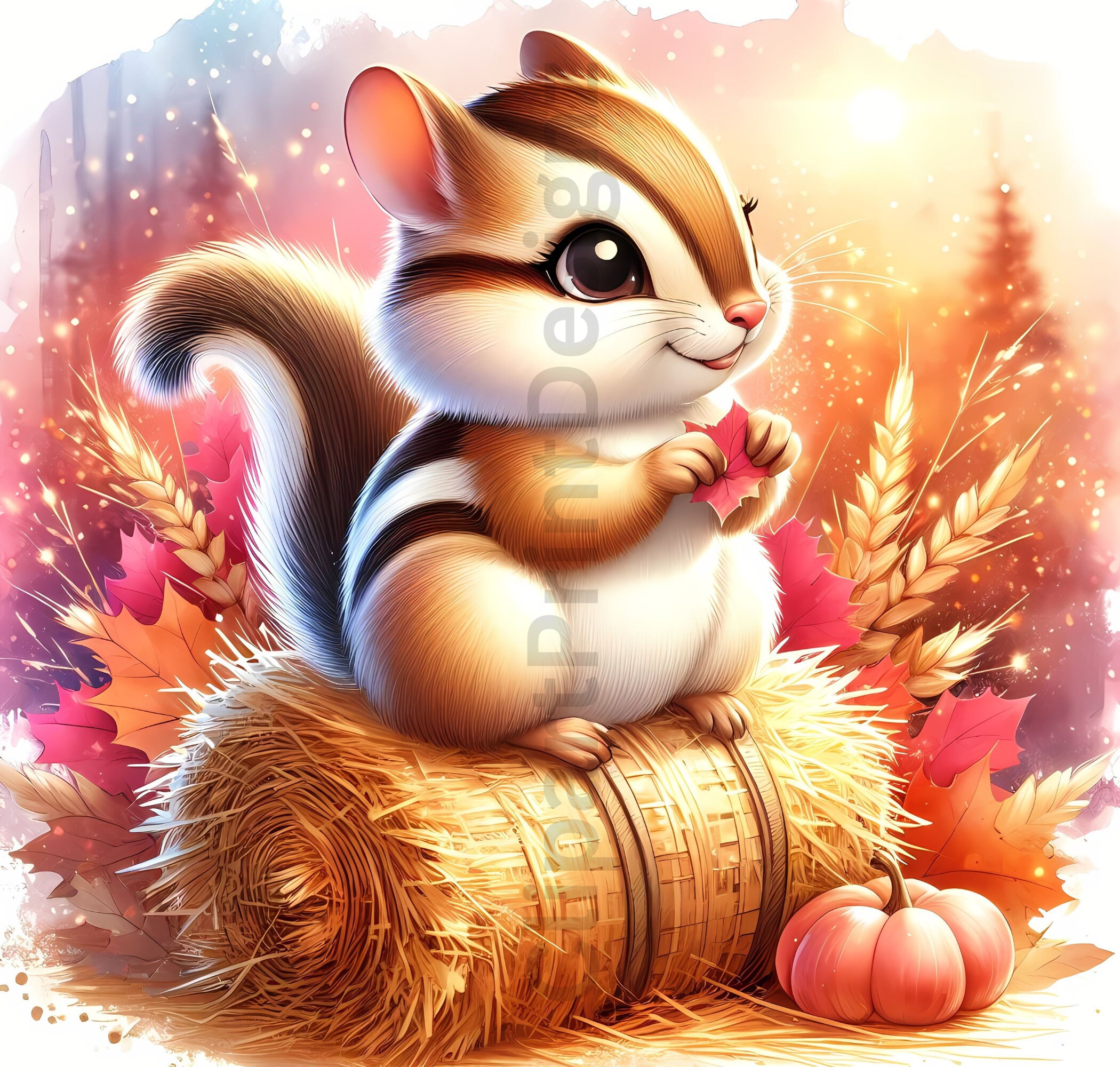 Cute Fall Animals on Haystacks Clipart Bundle, Watercolor Animal Clip ...