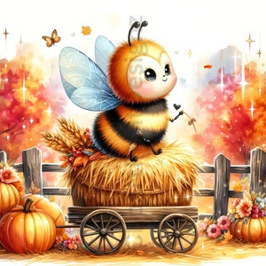 Cute Fall Bees Clipart Bundle, Watercolor Bee Clip Art Images, High ...