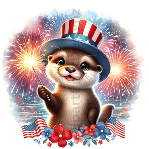Cute 4th July American Animals Clipart Bundle, Watercolor Patriotic ...