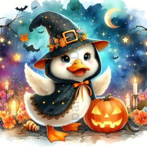 Cute Halloween Ducks Clipart Bundle, Watercolor Duck Clip Art Images ...