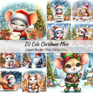 Cute Christmas Mouse Clipart Bundle, Xmas Mice Clip Art Images ...