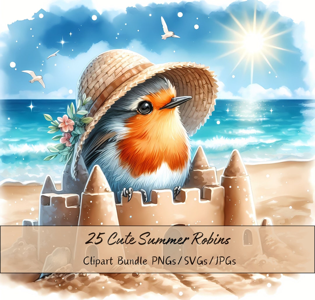 Cute Summer Robins Clipart Bundle, Watercolor Robin Clip Art Images ...
