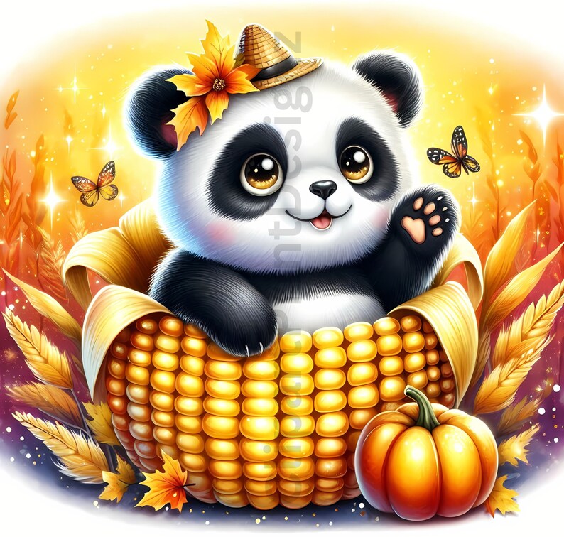 Cute Fall Pandas Clipart Bundle, Watercolor Panda Clip Art Images, High ...