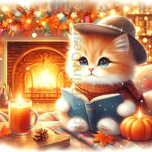 Cute Fall Kittens Clipart Bundle, Autumn Cat, Cats, Kittens, Watercolor ...