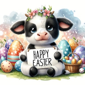 Cute Easter Cows Clipart, Funny Watercolor Animal Images, High Quality ...