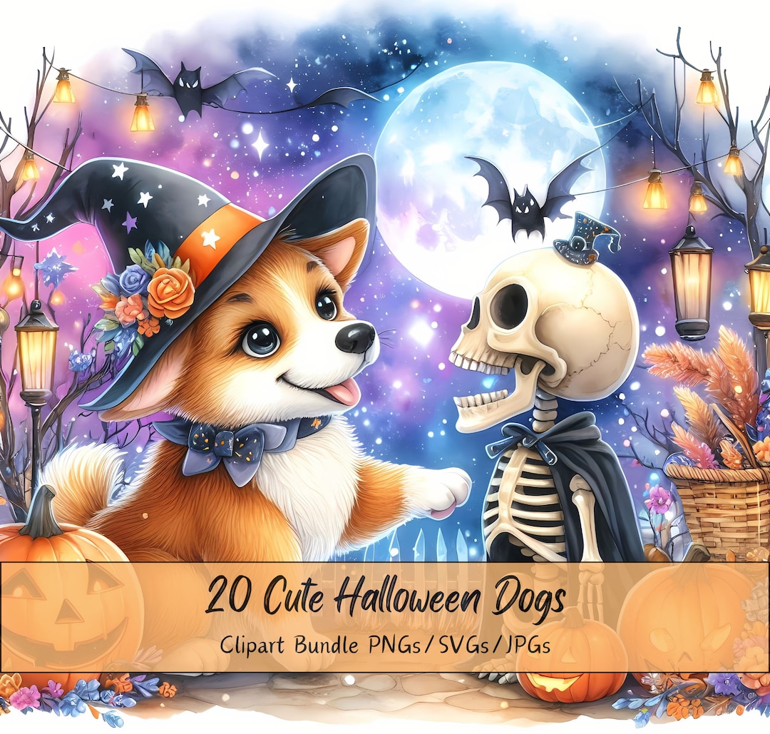 Cute Halloween Dogs Clipart Bundle, Watercolor Dog Clip Art Images ...