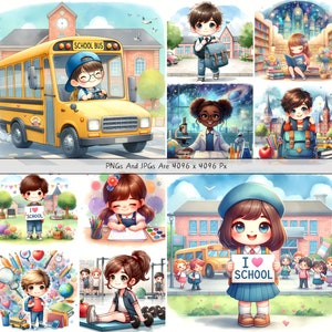 Cute Back to School Kids Clipart Bundle, Watercolor Child Clip Art ...