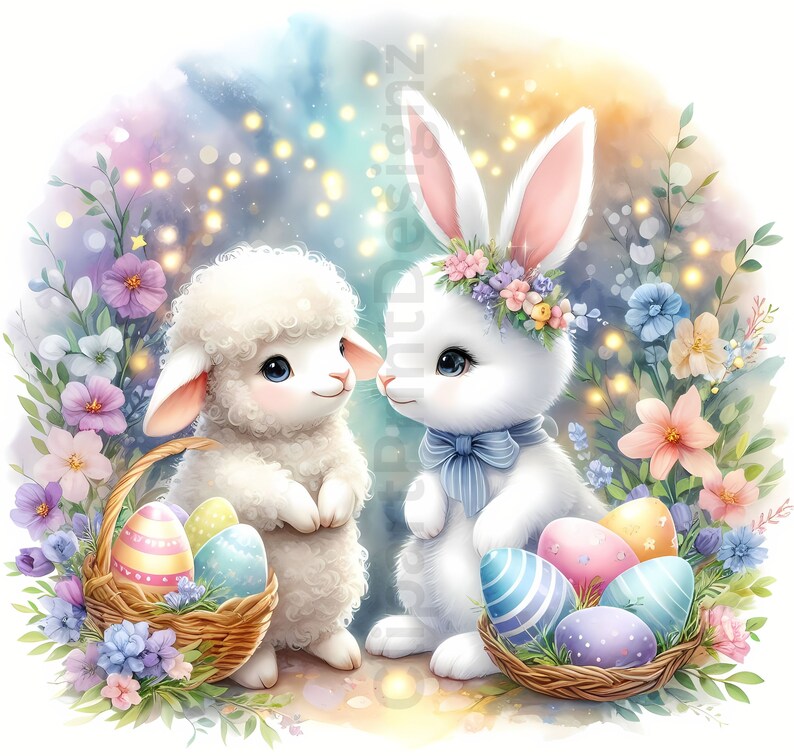 Cute Easter Lambs Clipart Bundle, Watercolor Clip Art Images, 20 High ...