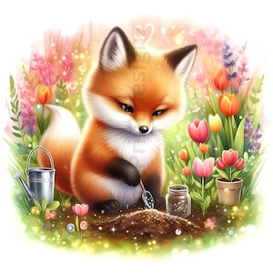 Cute Spring Fox Clipart Bundle, Watercolor Clip Art Images, 20 High ...