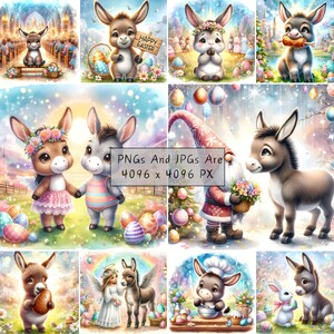 Cute Easter Donkeys Clipart Bundle, Watercolor Clip Art Images, 20 High ...