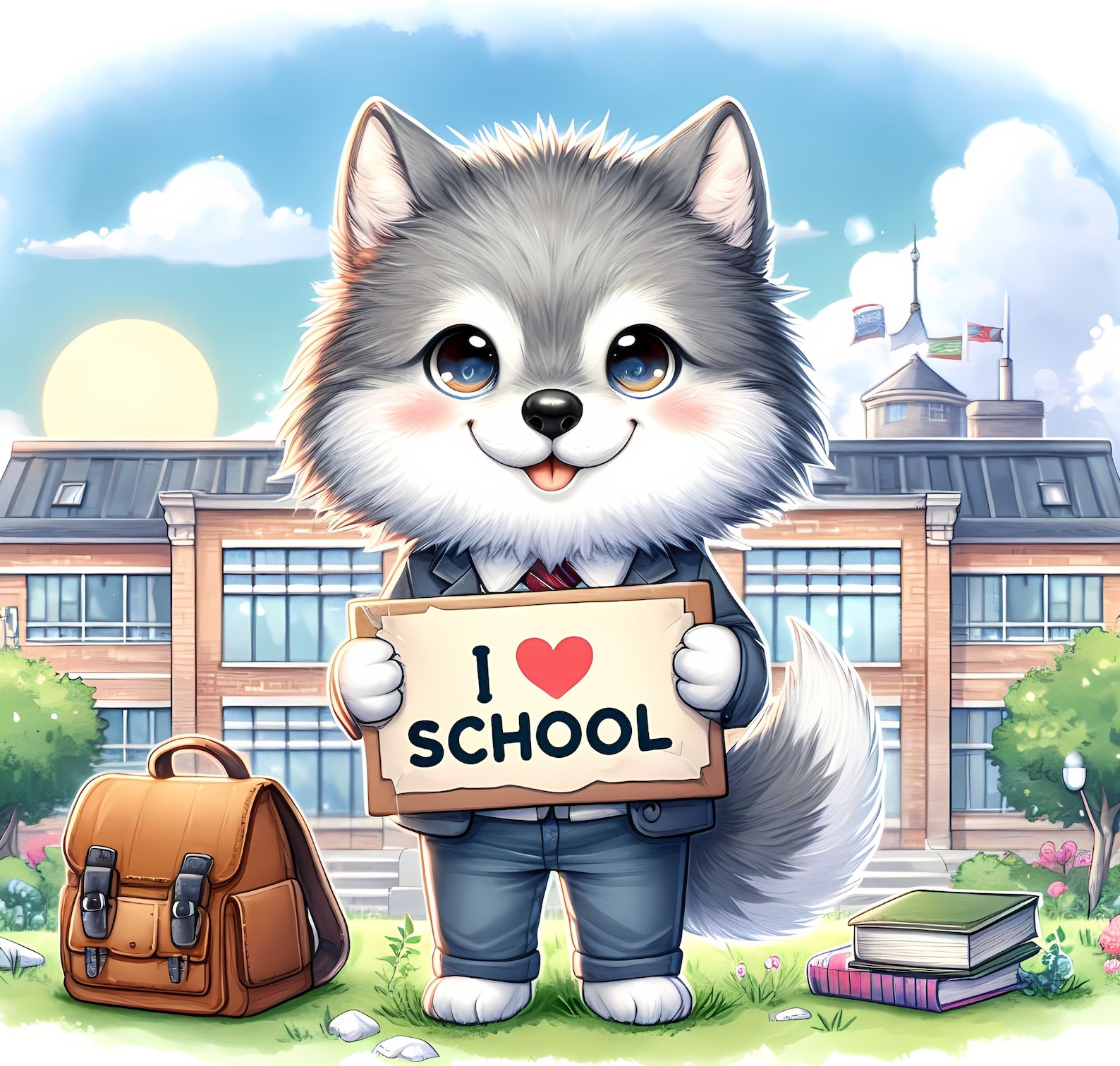 Cute Back to School Wolves Clipart Bundle, Watercolor Wolf Clip Art ...