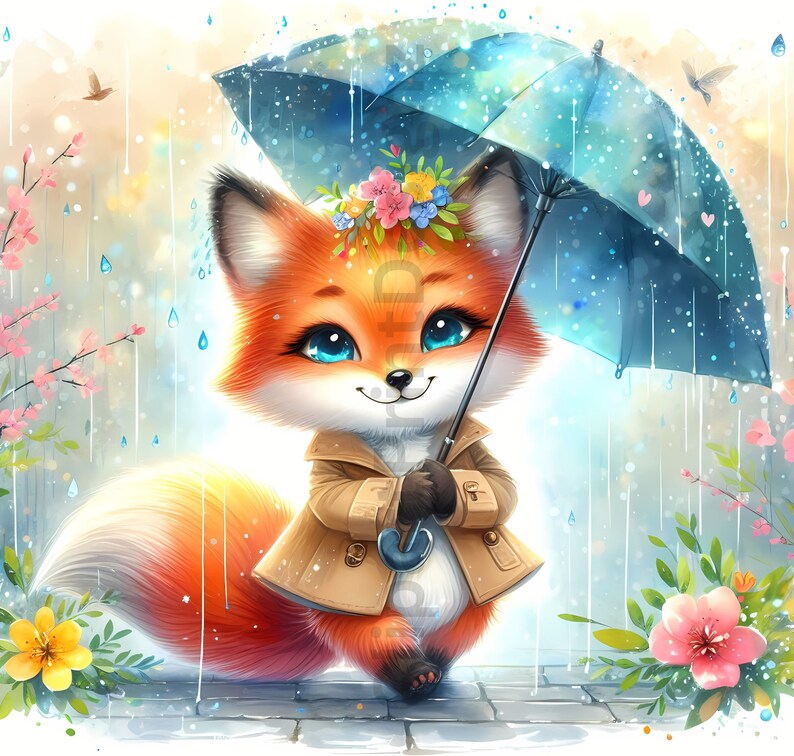 Cute Spring Animals Holding Umbrellas Clipart Bundle, Watercolor Clip ...