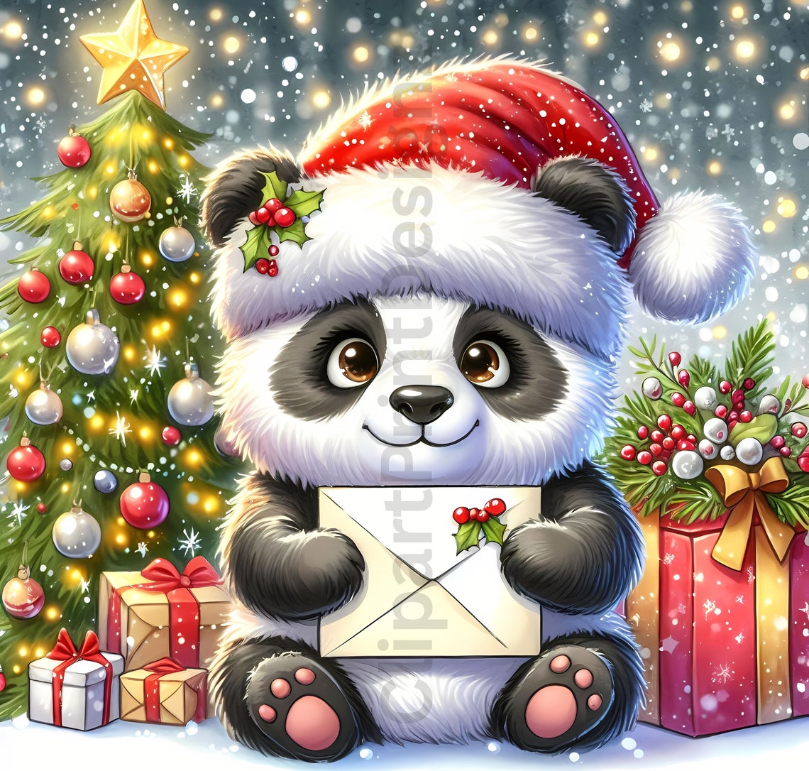 Cute Christmas Pandas Clipart Bundle, Xmas Panda Clip Art Images ...