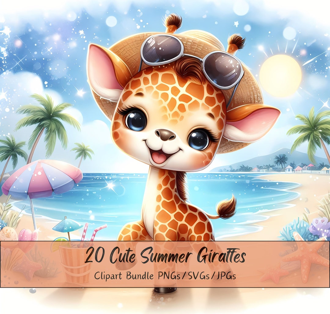 Cute Summer Giraffes Clipart Bundle, Watercolor Giraffe Clip Art Images ...