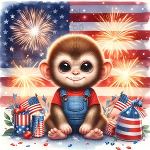 Cute 4th July Animals Clipart Bundle, Watercolor Patriotic Files Animal ...