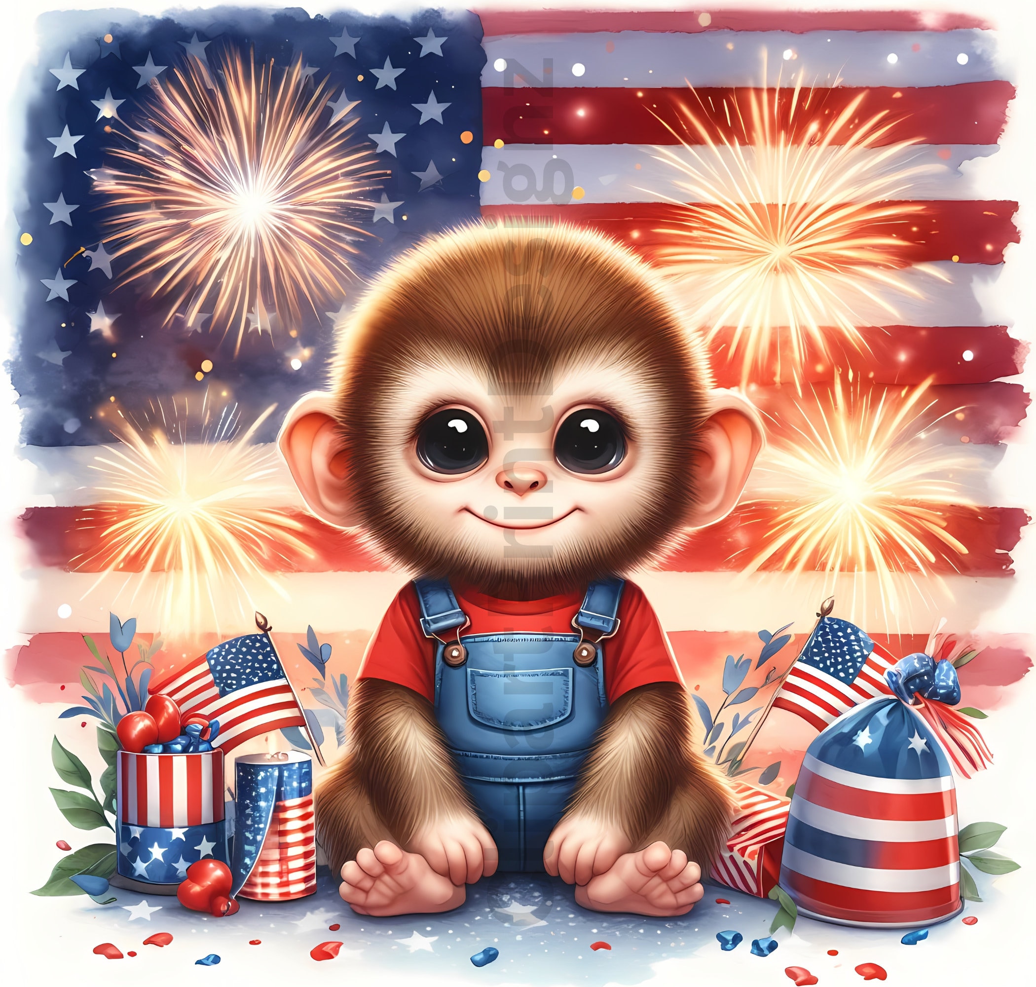 Cute 4th July Animals Clipart Bundle, Watercolor Patriotic Files Animal ...