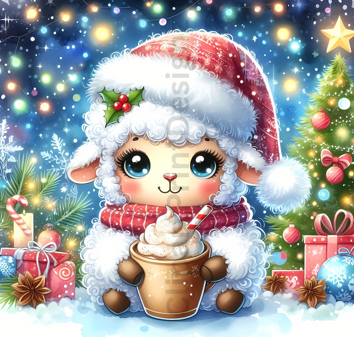 Cute Christmas Sheep Clipart Bundle, Xmas Lamb Clip Art Images ...