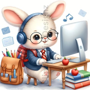Cute Back to School Animals Working Clipart Bundle, Watercolor Animal ...