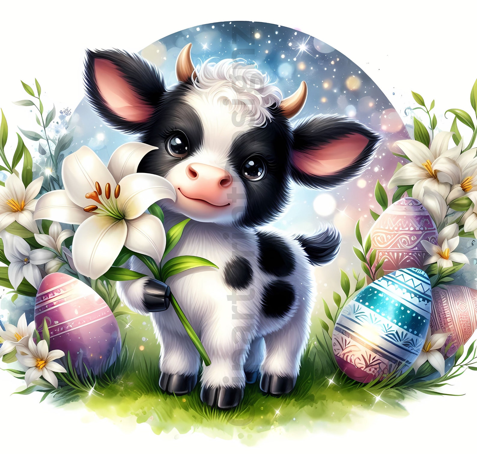 Cute Easter Cows Clipart, Funny Watercolor Animal Images, High Quality ...