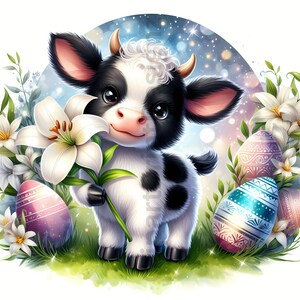 Cute Easter Cows Clipart, Funny Watercolor Animal Images, High Quality ...