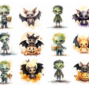 133 Cute Watercolor Halloween Clipart Bundle, Very Cute Mega Halloween ...