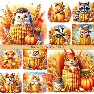 Cute Fall Corn Animals Clipart Bundle, Watercolor Animal Clip Art ...