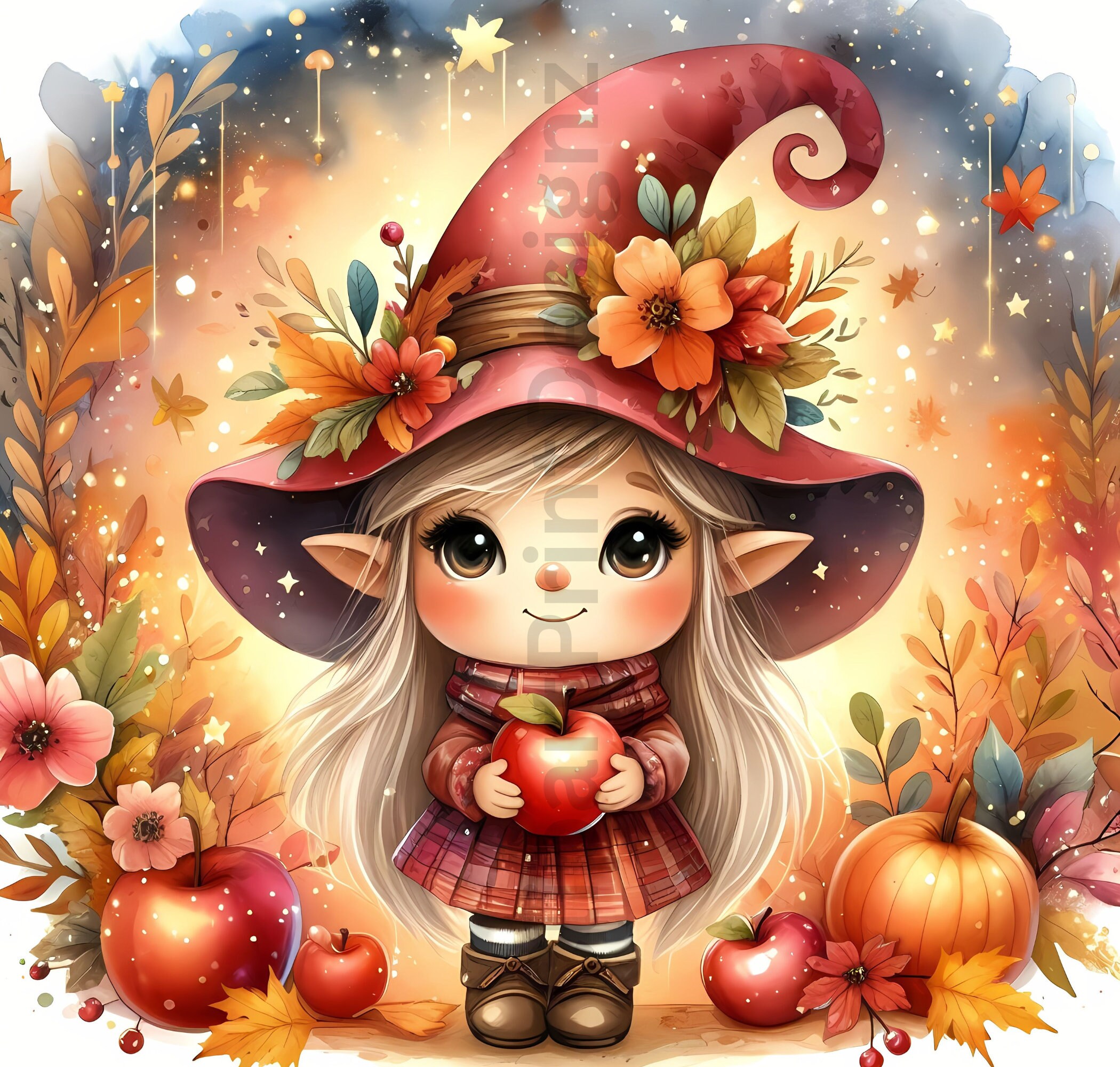 Cute Fall Gnome Girls Clipart Bundle, Watercolor Gnome Girl Clip Art ...