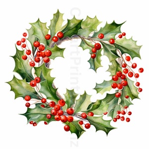 10 Watercolor Christmas Holly, High Quality Clipart Bundle, Commercial ...